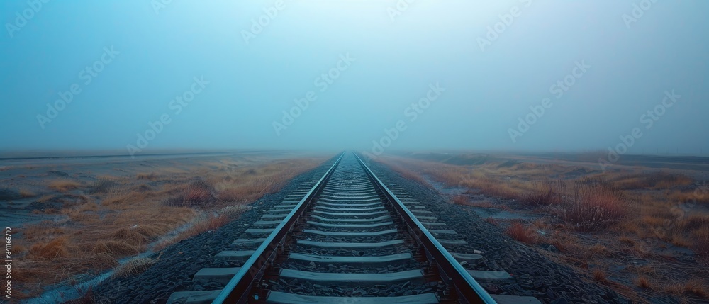 Bare train tracks captured in a raw, minimalist photograph ...
