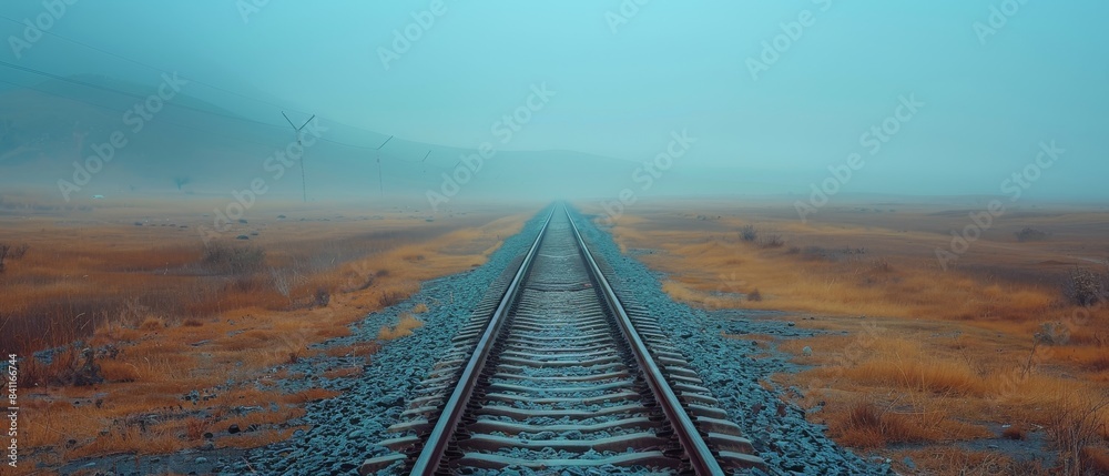 Bare train tracks captured in a raw, minimalist photograph ...