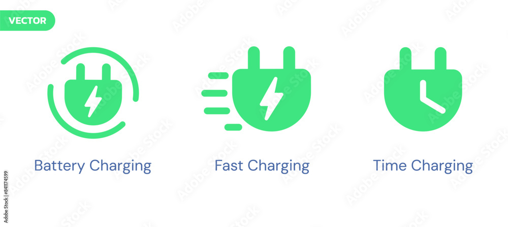 Electric Vehicle charging icon symbol set with Fast charging, Battery ...