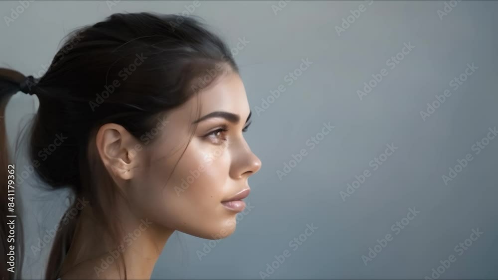Profile view of a modern woman with a beautiful ponytail hairstyle ...