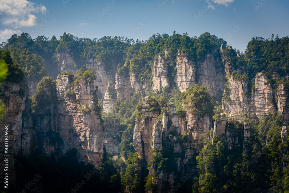 view of Avatar Mountains, Zhangjiajie National Forest Park, China. This ...