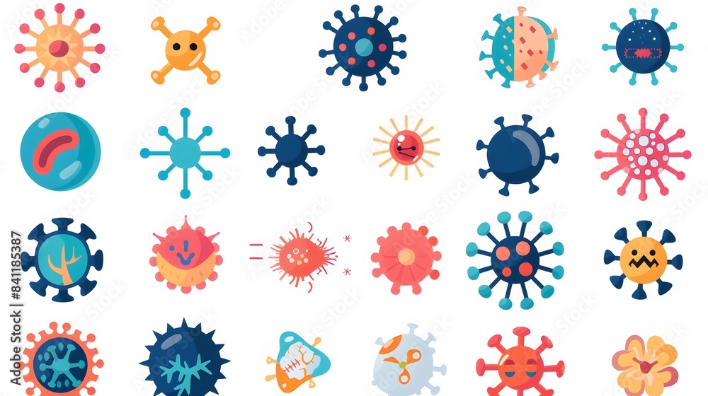 Pack of virus and logos and flat icons isolated on white background ...