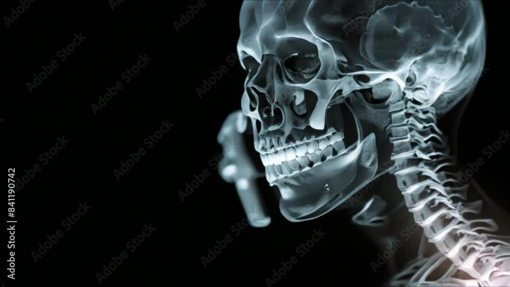 Medical Xray image of human skeleton for diagnosing fractures on black ...