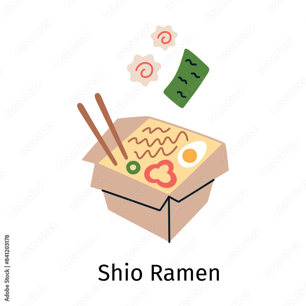 Shio ramen vector illustration in flat cartoon style. Japanese noodle ...