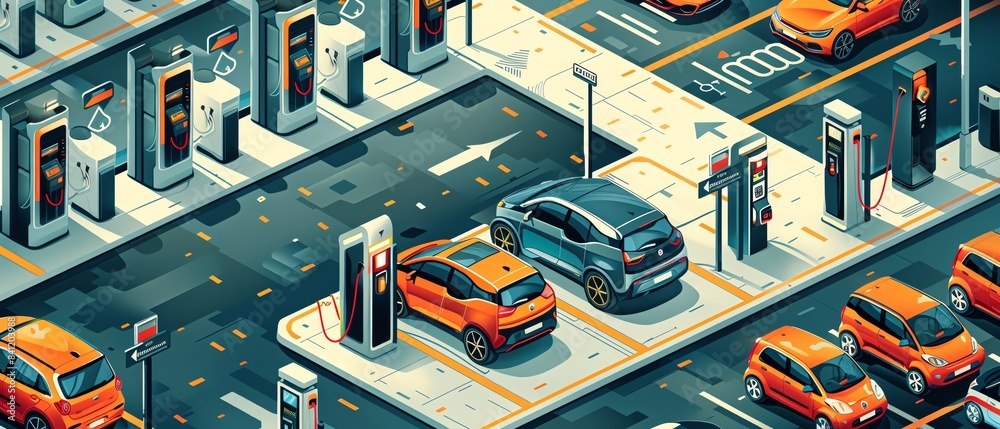 Electric vehicle charging hub in a busy metropolitan area, advanced ...