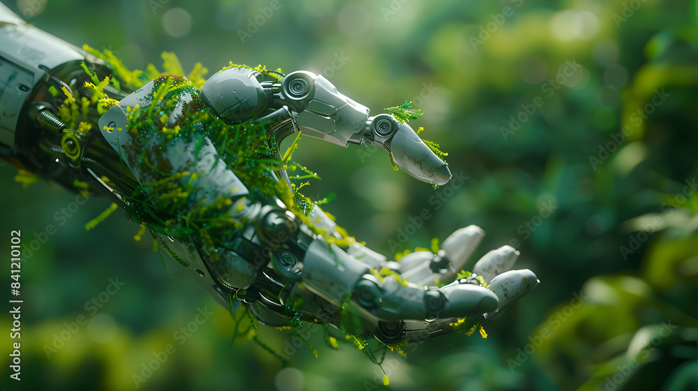 Nature and technology abstract concept, robot hand and natural hand ...
