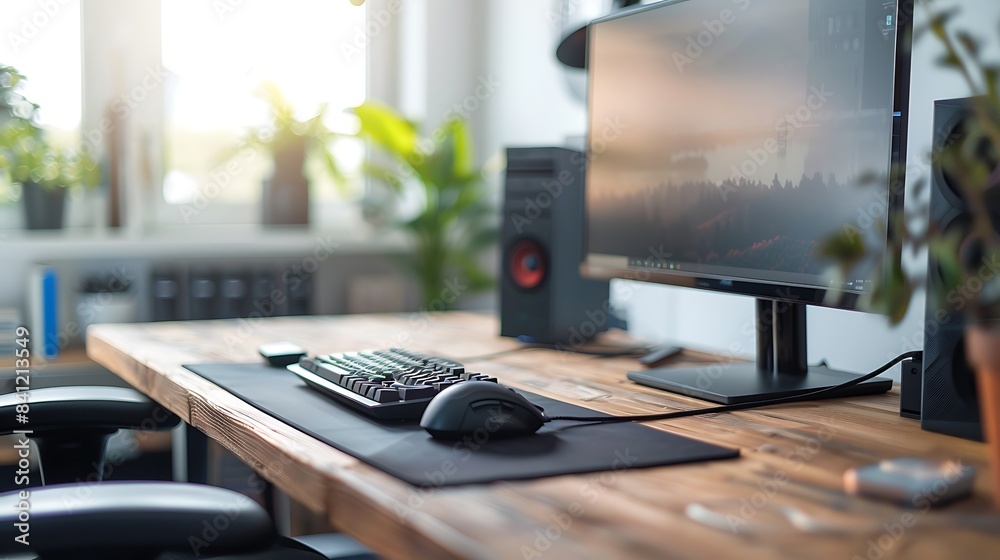 Minimalistic Gaming Setup: Clean Wooden Desk with Focal Point on Gaming ...