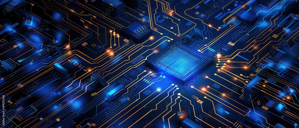 Circuit technology background with hi-tech digital data connection system and computer ...