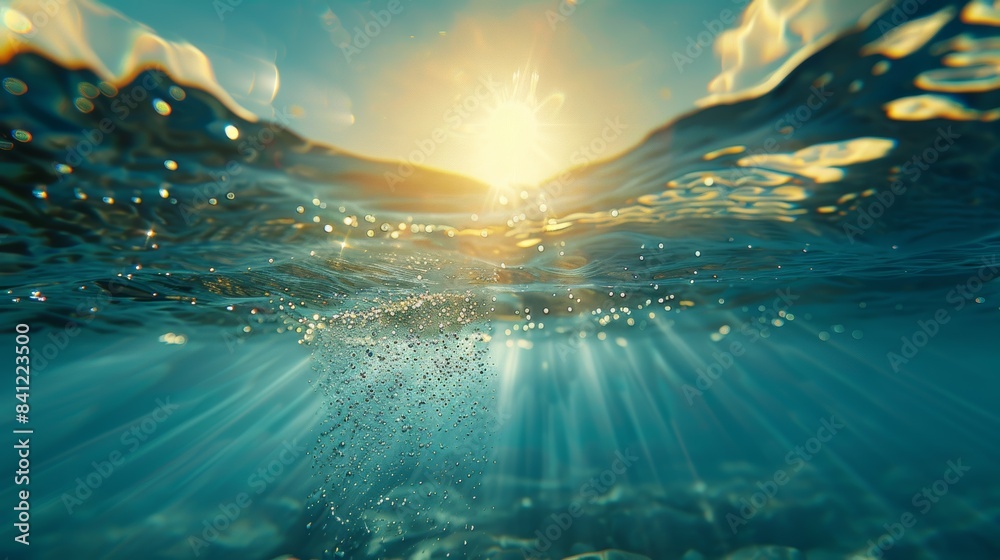 Underwater Sunlight Radiance. Underwater view where sunlight pierces ...