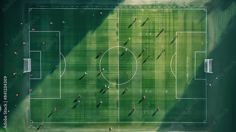 Aerial Top Down View of Soccer Football Field and Two Professional ...