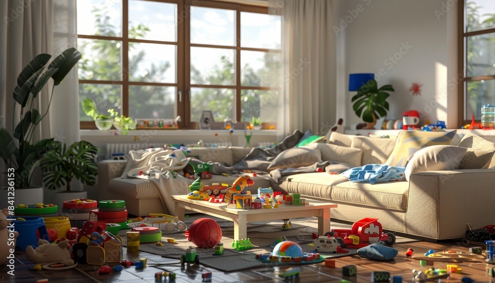 Cluttered Living Room with Toys and Messy Coffee Table Embracing the ...