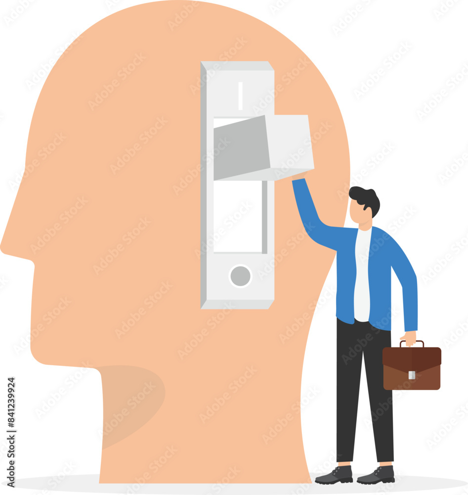 Mentor or psychologist turned switch on in giant head. Turn on brain to ...