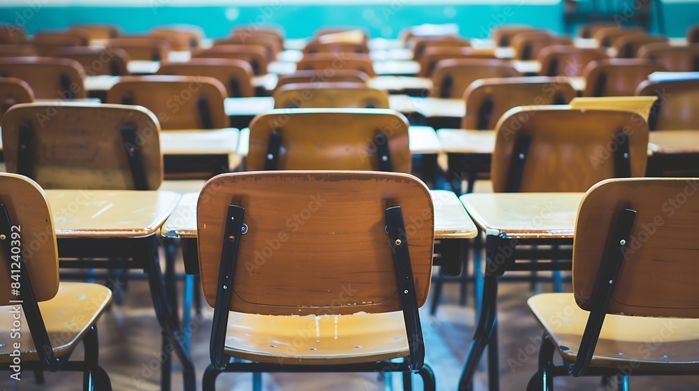 empty school class before final exams desks and chairs are neatly ...