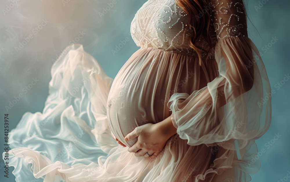 pregnant woman's belly on light monochromatic background Stock Photo ...