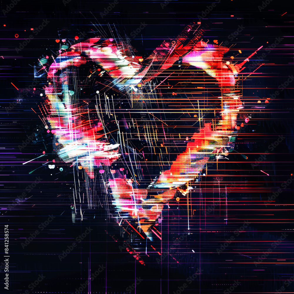 Glitch Heart. Generated image. A digital illustration of a fragmented ...