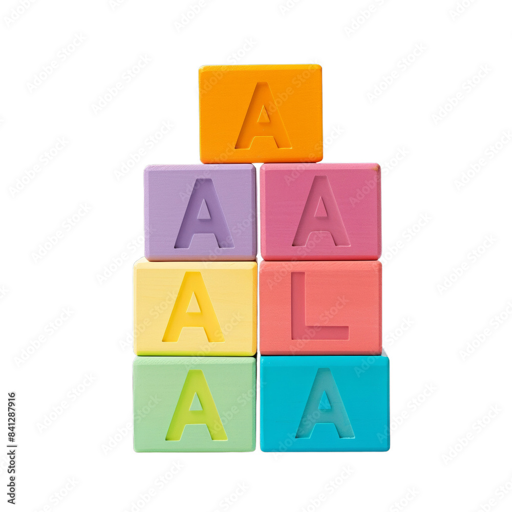 Colorful alphabet blocks stacked in a pyramid shape with letters ...
