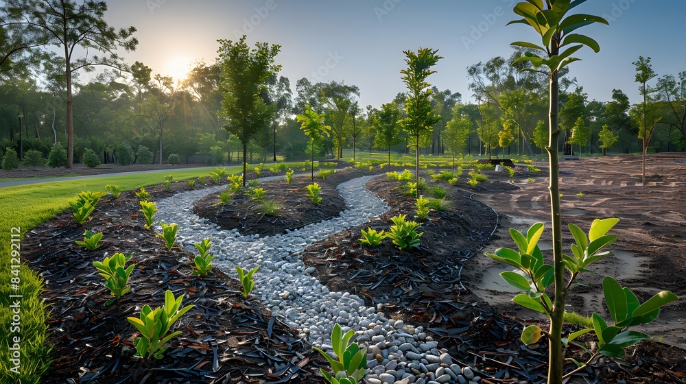 A landscape transformation over time, showing the growth of trees from ...