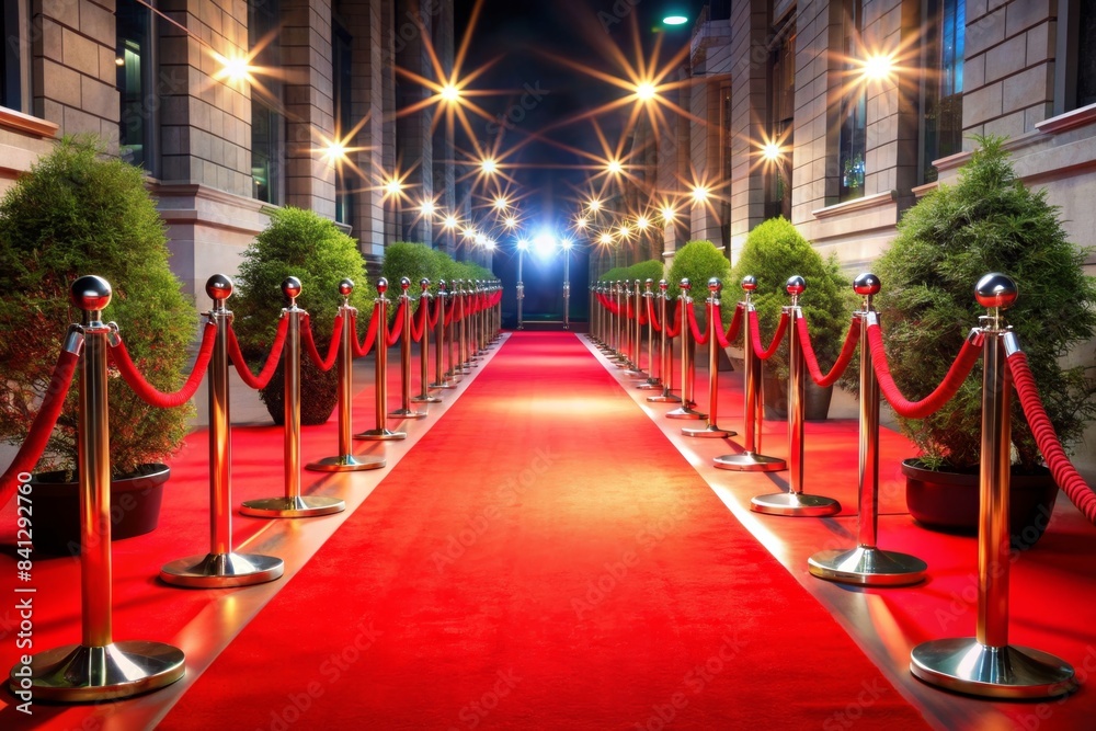 Red carpet event with VIP guests and barriers, red carpet, grand ...