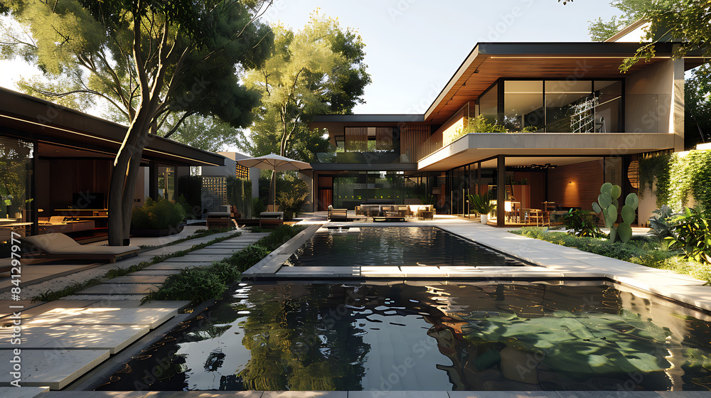 A modern, multi-generational house with separate living spaces for ...