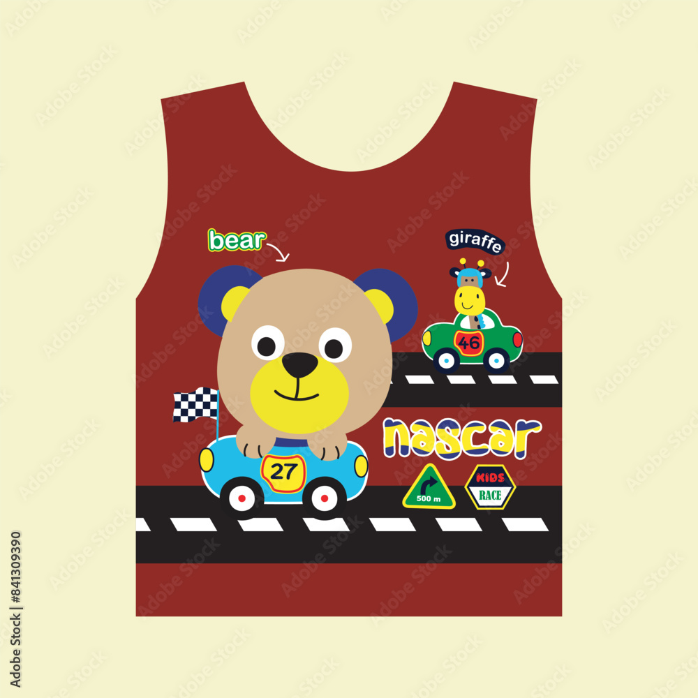 race car race bear and his friends in the arena circuit,design cartoon ...
