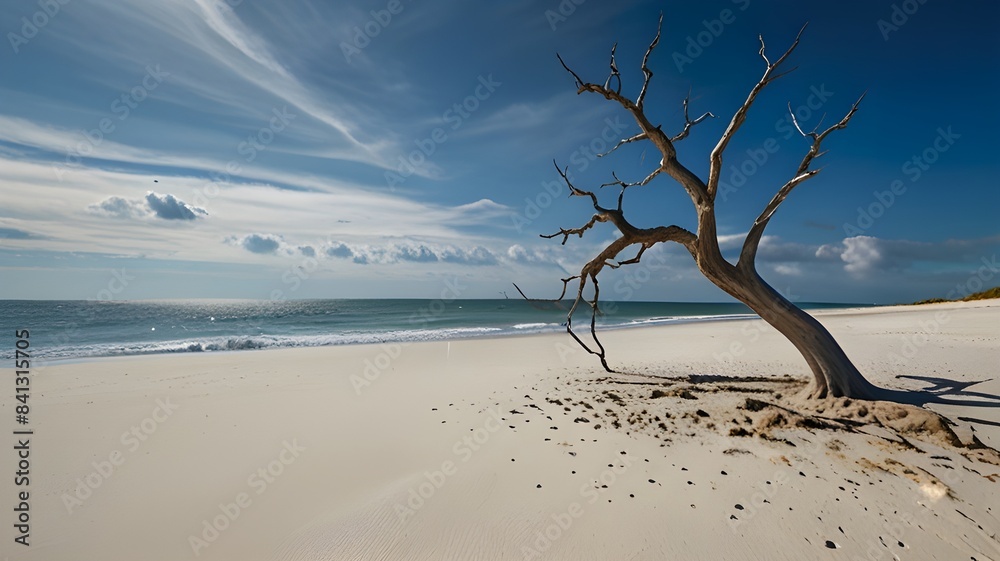The once vibrant tree now lies lifeless on the beach, its branches ...