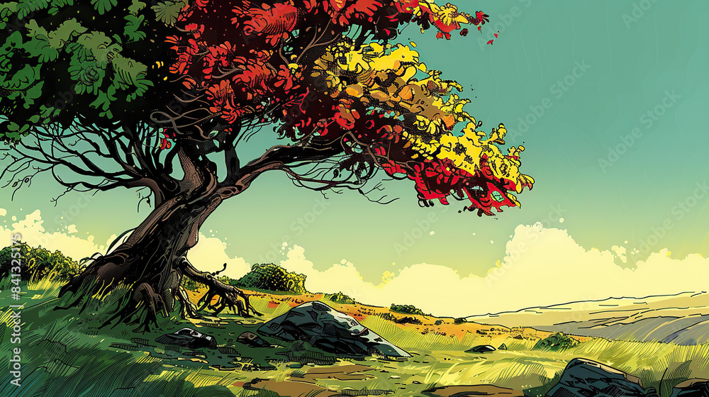 comic-style tree, cartoon tree, tree illustration, comic tree ...