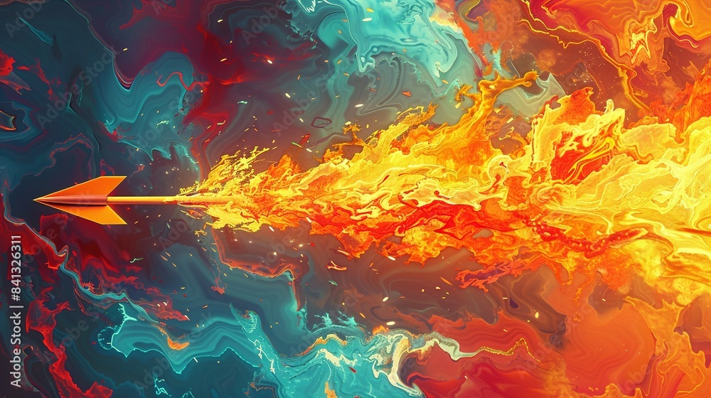 Flaming arrow shooting forward, Pop Art, Bold primary colors, Graphic ...