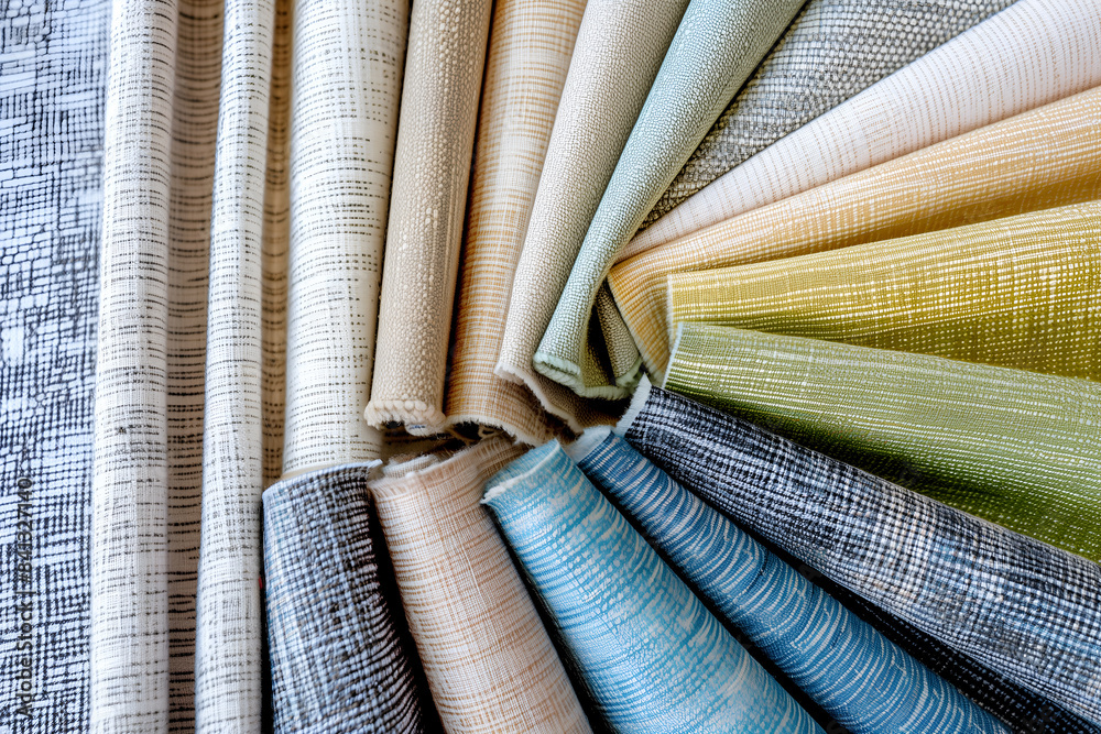 Colorful fabric samples in various colors and textures for interior ...