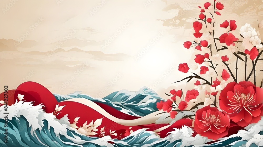 Background modern of a Japanese flag with Japanese symbols. Traditional ...