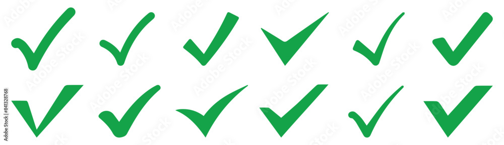 Green check mark and red cross icon set, circle, and square. Tick ...