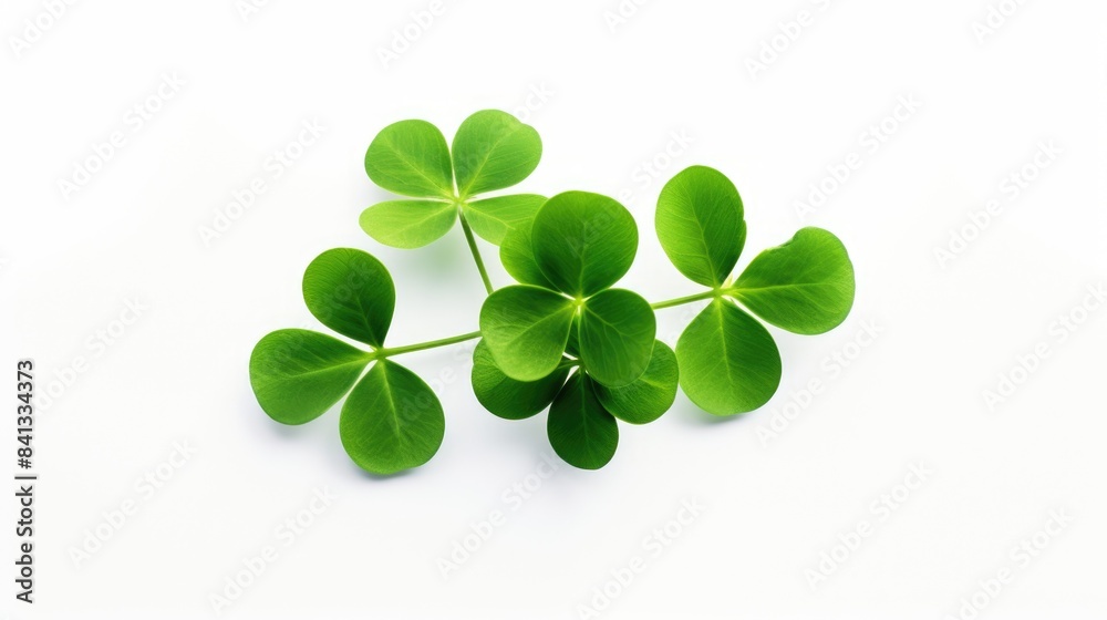 A collection of rare four-leaf clovers on a white background, great for ...