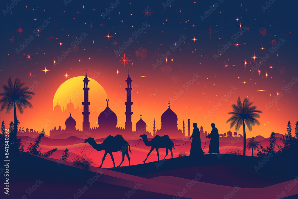 A beautiful illustration of the Hari Raya Haji celebration with a grand ...