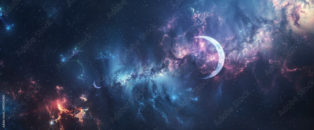 A Dreamy Celestial Background With Crescent Moons, Sparkling Stars, And ...