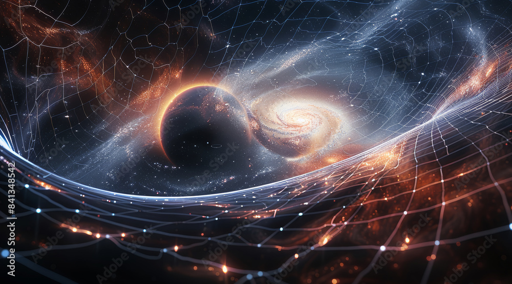 Depict a visual representation of a gravitational field in outer space ...