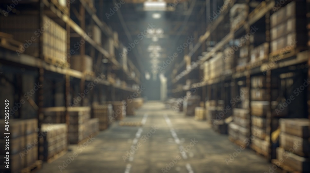 Blur background of abandoned storage or warehouse with box with name ...