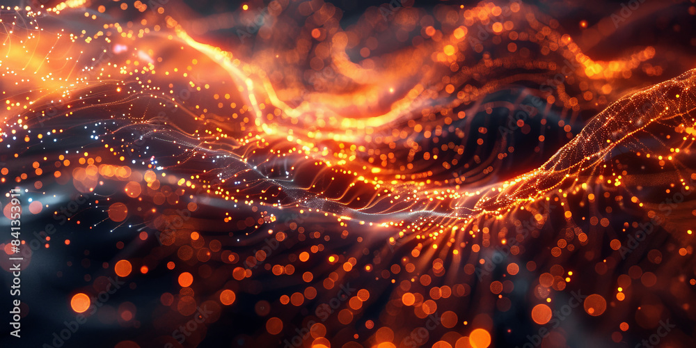 Glowing Orange Particles Forming A Dynamic Wave Pattern Against A Dark Background Representing