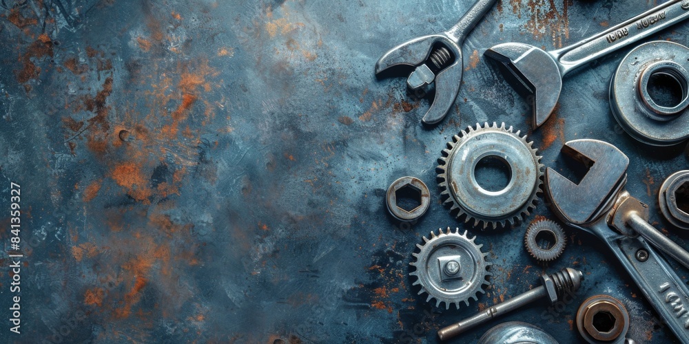 Mechanical Tools and Gears. Metal Background with Pipeline and Wrench ...