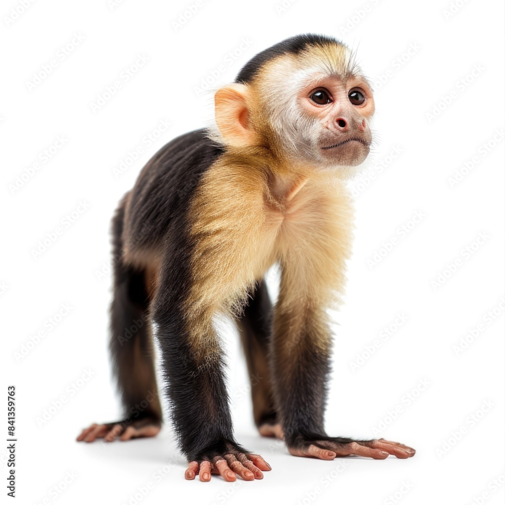 Capuchin Monkey standing side view isolated on white background, photo ...