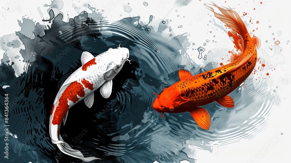 Koi fish swimming together, Pop Art, Bold colors, Graphic design, High ...