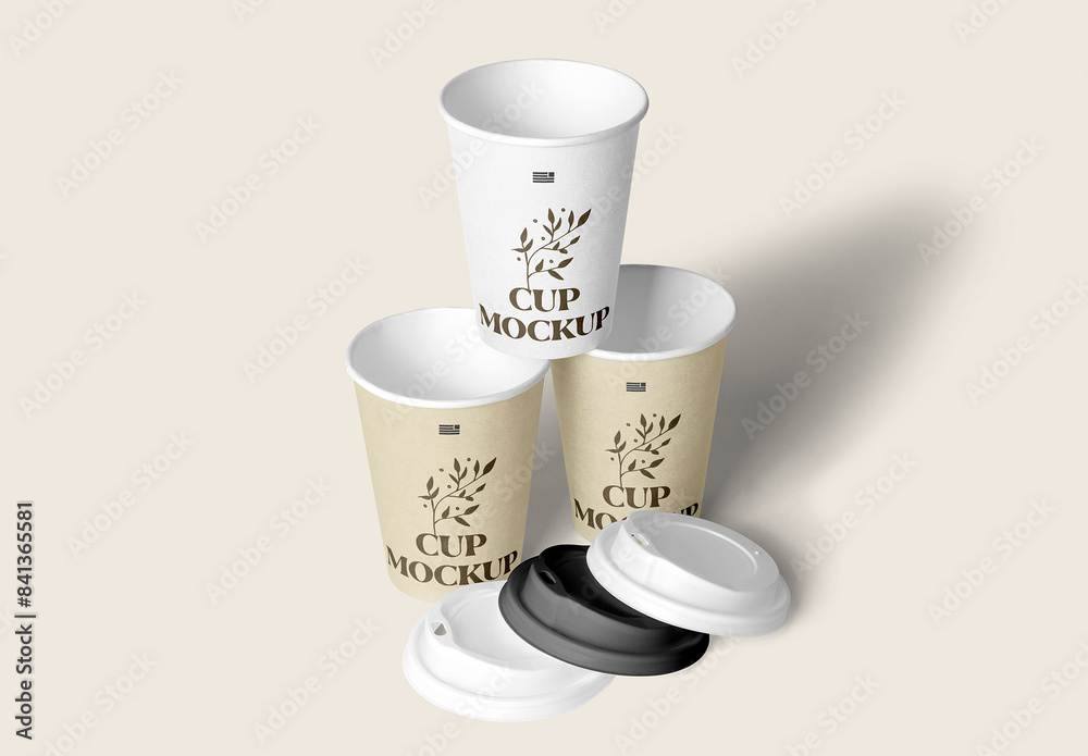 Perspective Paper Cup Stack Mockups Stock Template | Adobe Stock