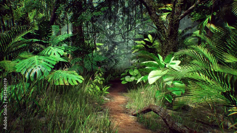Tropical Rainforest Natural Landscape Large Trees Plants Vibrance 3D ...