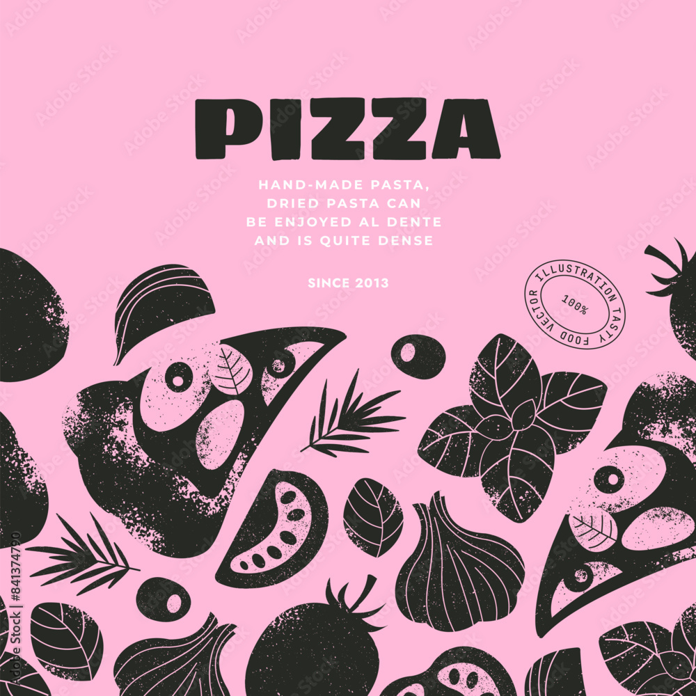 Italian pizza design template. Pizza Margherita with tomatoes and ...
