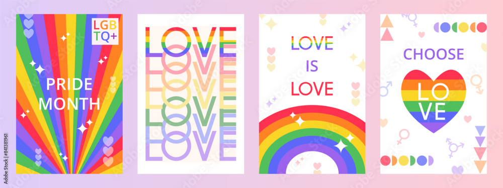 Collection 4 multicolored celebration posters for Happy Pride Month ...