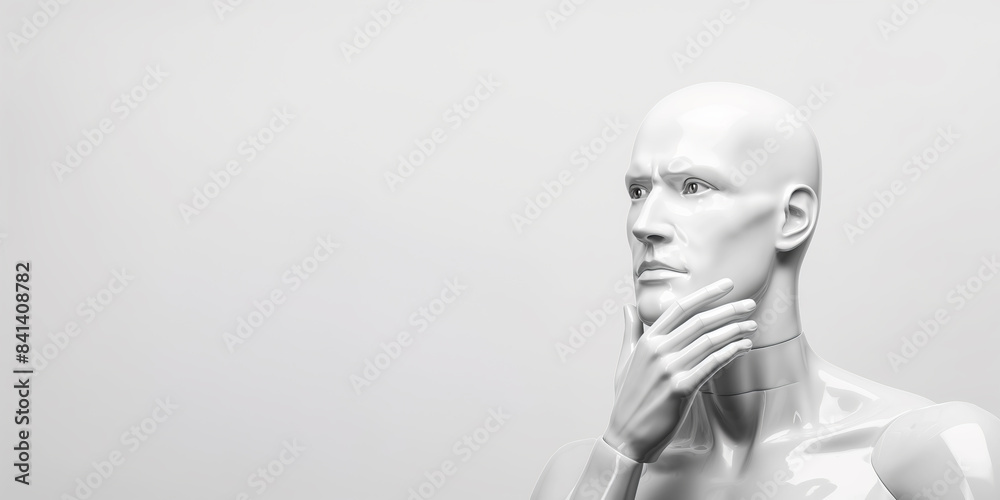 AI mannequin robot thinking, displaying a thoughtful and pensive ...