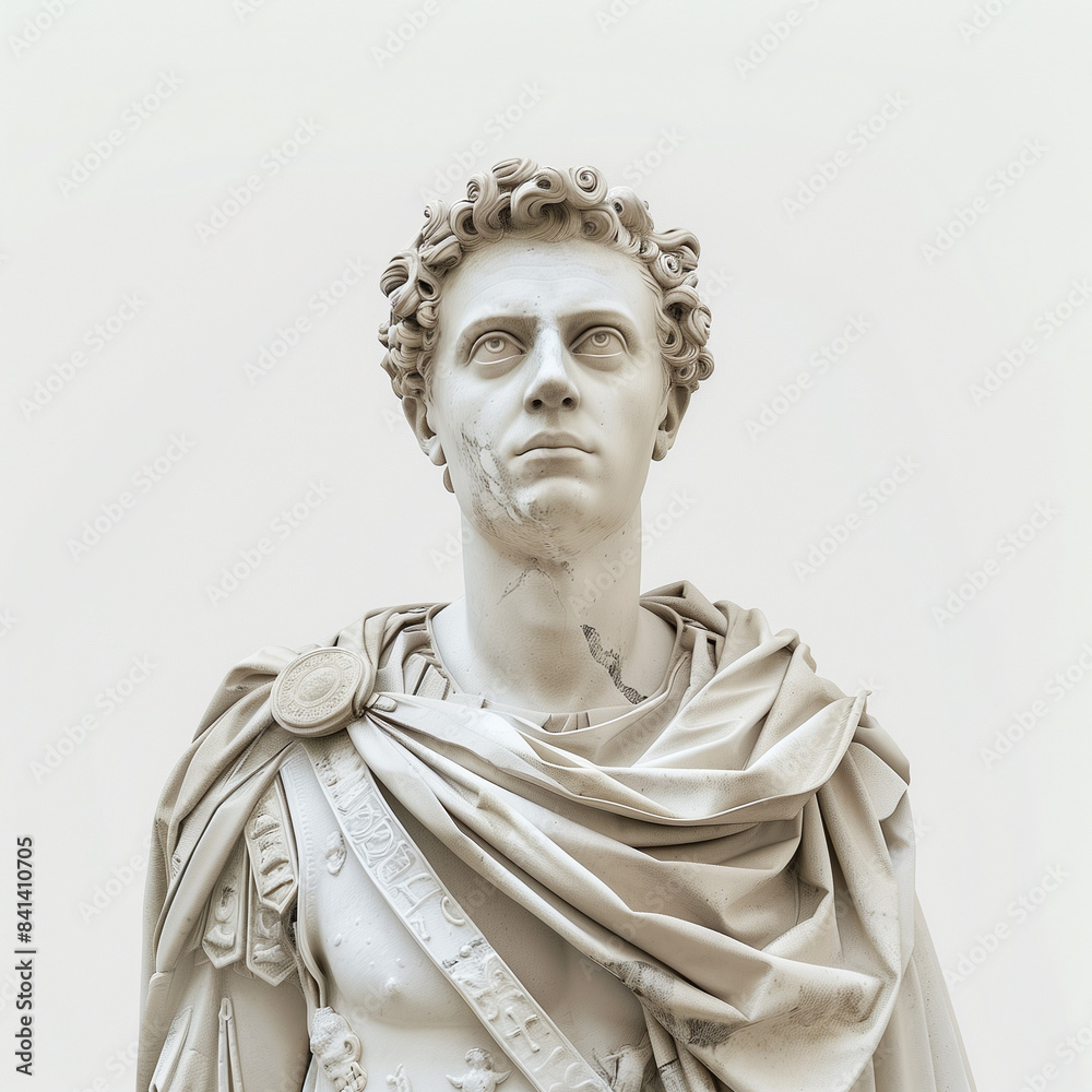 A white sculpture of the emperor Caesar in the style of ancient Roman ...