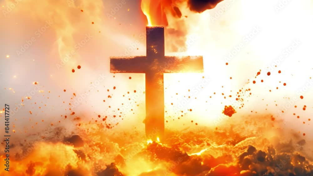 Religious cross on fire with fire flames. Christianity Religion Symbol ...