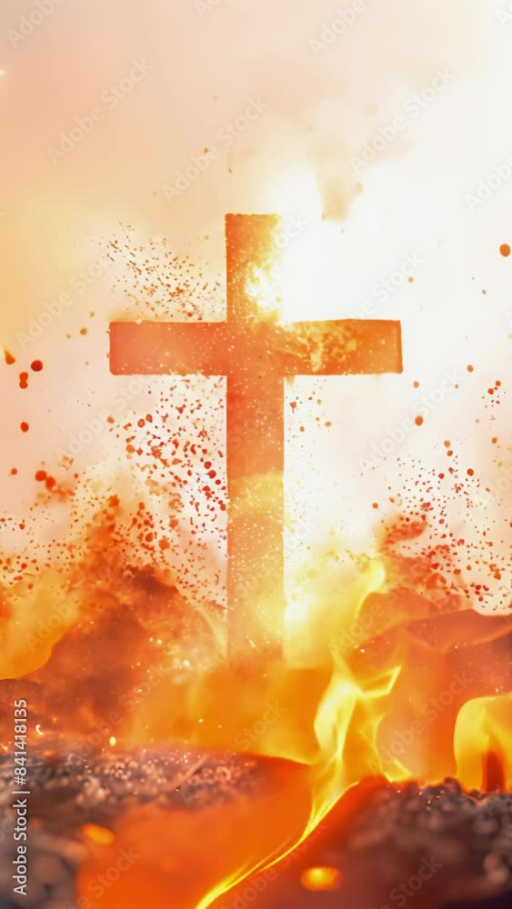 Religious cross on fire with fire flames. Christianity Religion Symbol ...