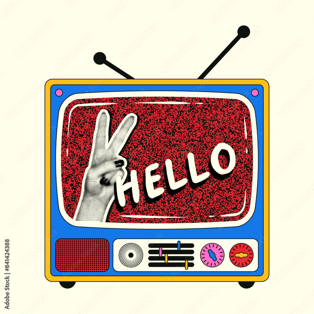 Old retro TV with noise. Bright welcome illustration of a TV with a ...