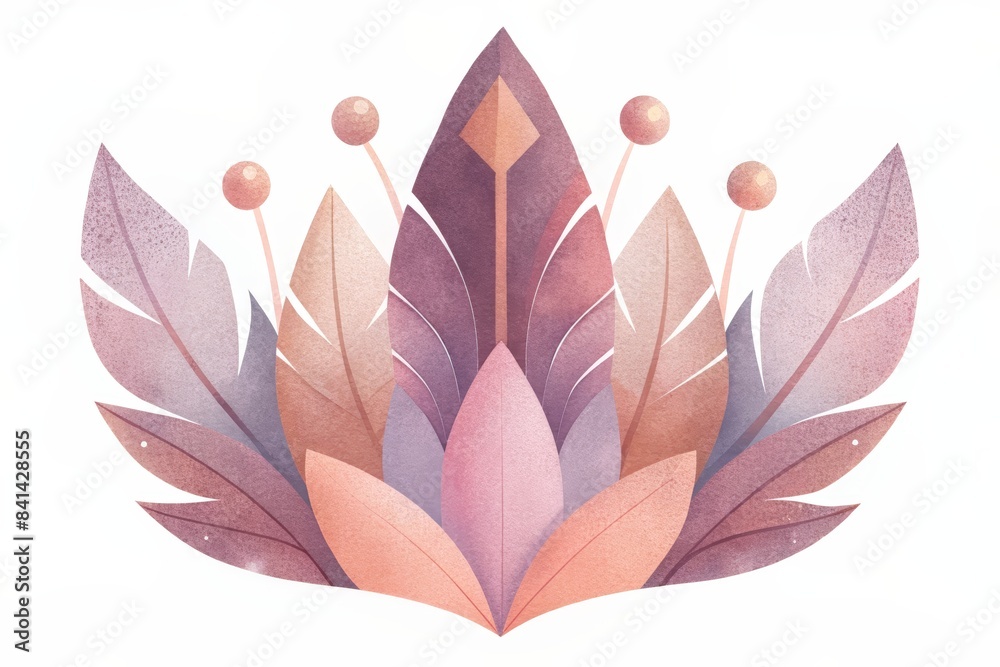 feather crown illustration in boho style with pastel hues and floral ...