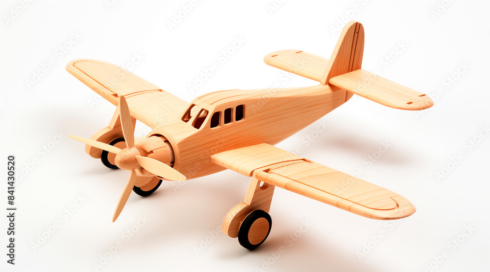 toy wooden 3d isolated airplane illustration render background white ...